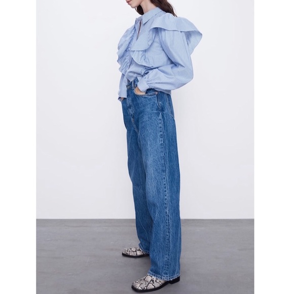 Zara | Tops | Zara Striped Ruffle Shirt M | Poshmark